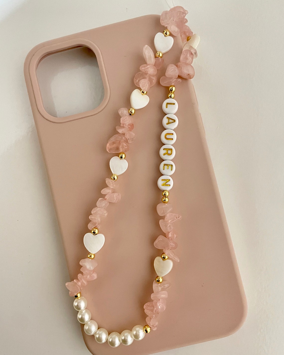 Rose Quartz Phone Strap/ Beaded Phone Charm/ Gemstone Phone Lanyard ...