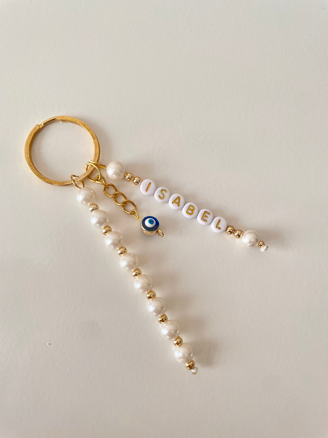 Personalized Pearl Keychains With Evil Eye/custom Beaded Keyring/ Pearl ...
