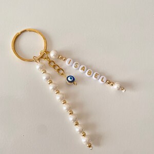 Personalized Pearl Keychains With Evil Eye/custom Beaded Keyring/ Pearl ...