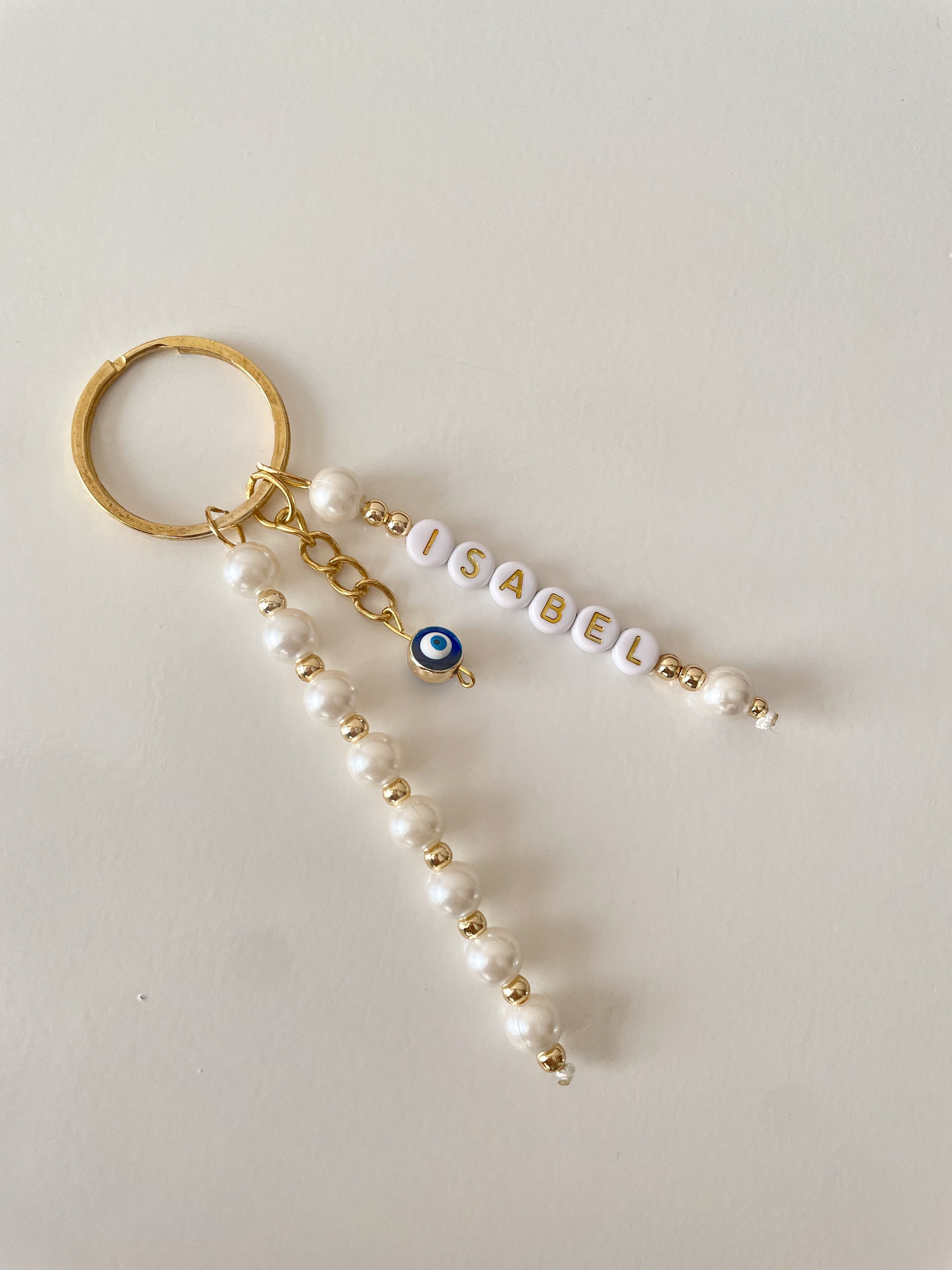 Personalized Pearl Keychains With Evil Eye/custom Beaded Keyring/ Pearl ...