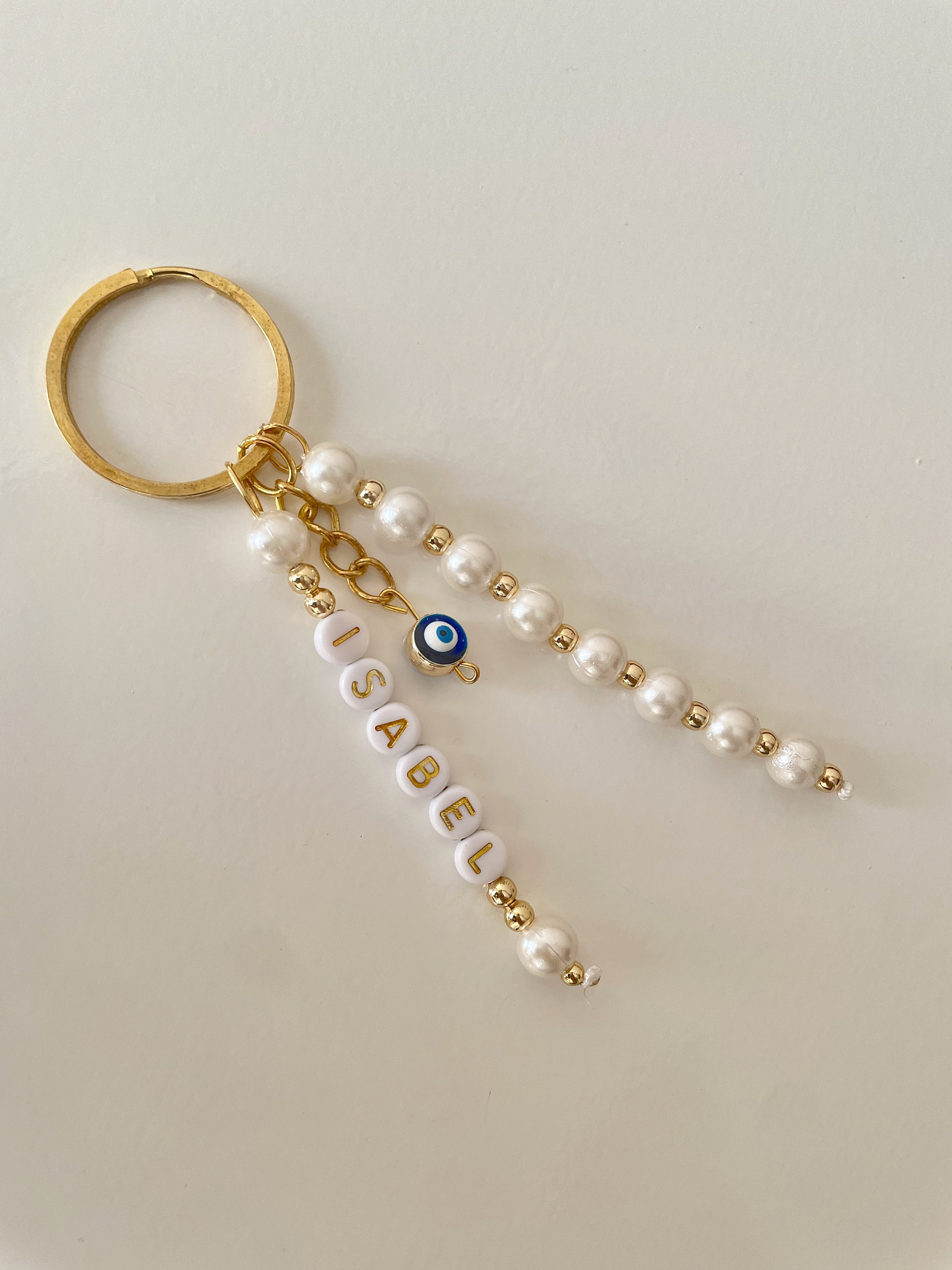 Personalized Pearl Keychains With Evil Eye/custom Beaded Keyring/ Pearl ...