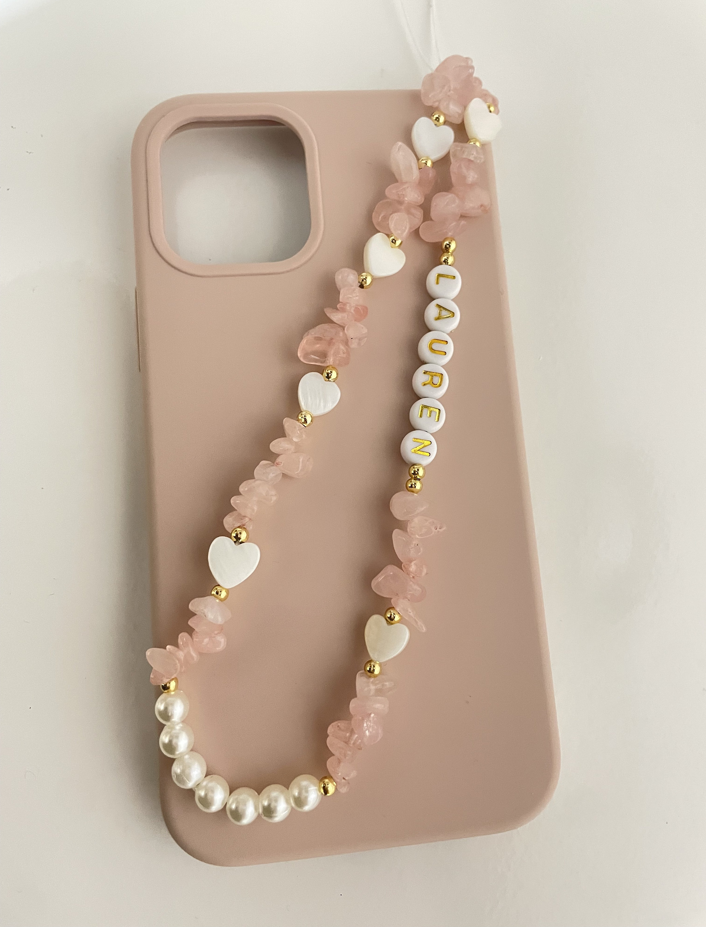 Rose Quartz Phone Strap/ Beaded Phone Charm/ Gemstone Phone Lanyard ...