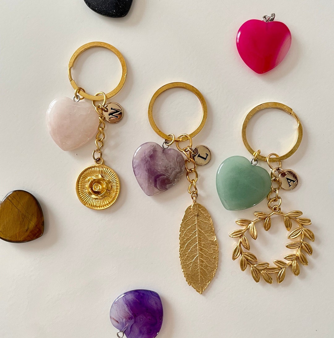 Personalized Crystal Heart Keychains/custom Gemstone Keyring/initial ...