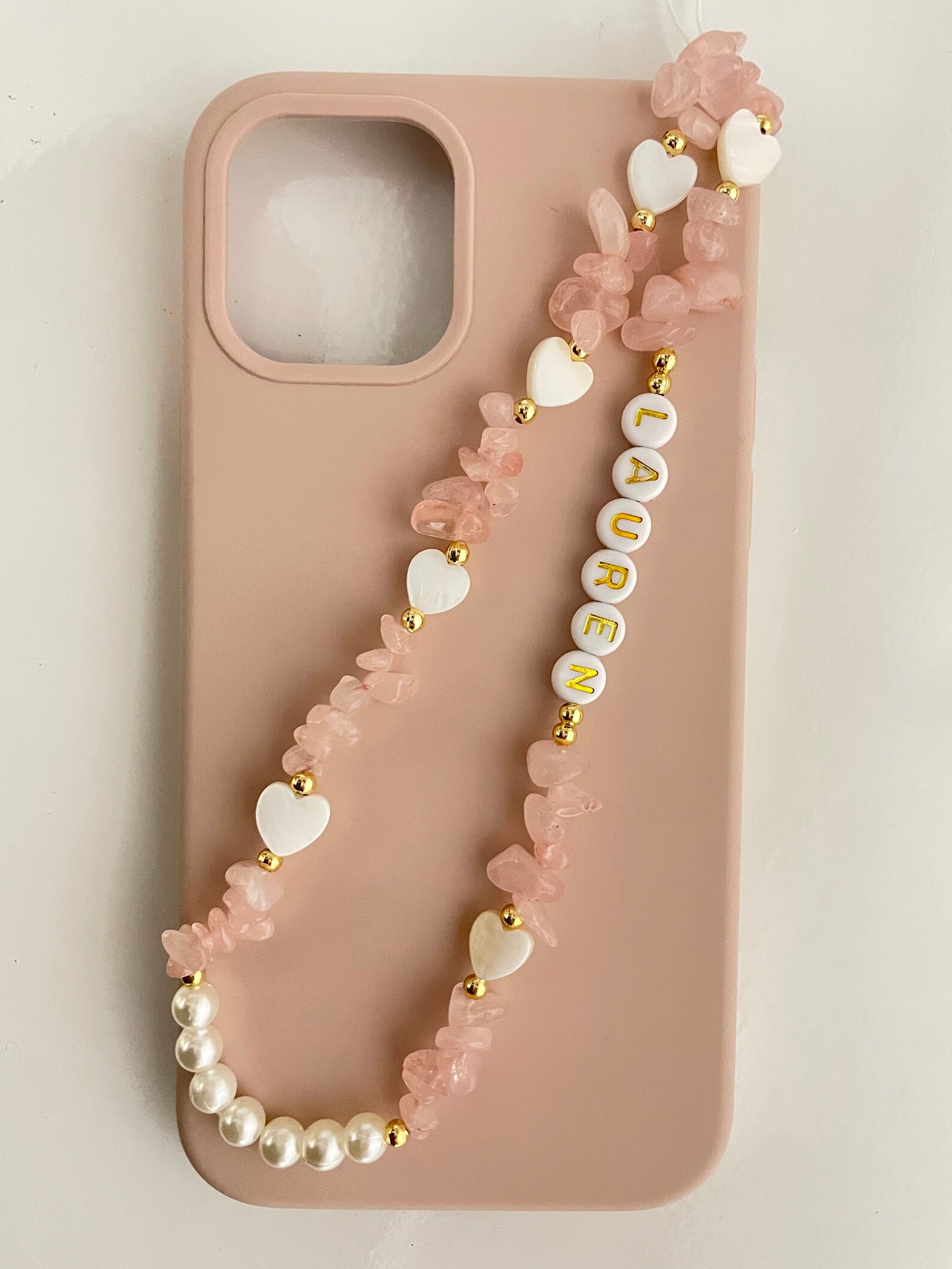 Rose Quartz Phone Strap/ Beaded Phone Charm/ Gemstone Phone Lanyard ...