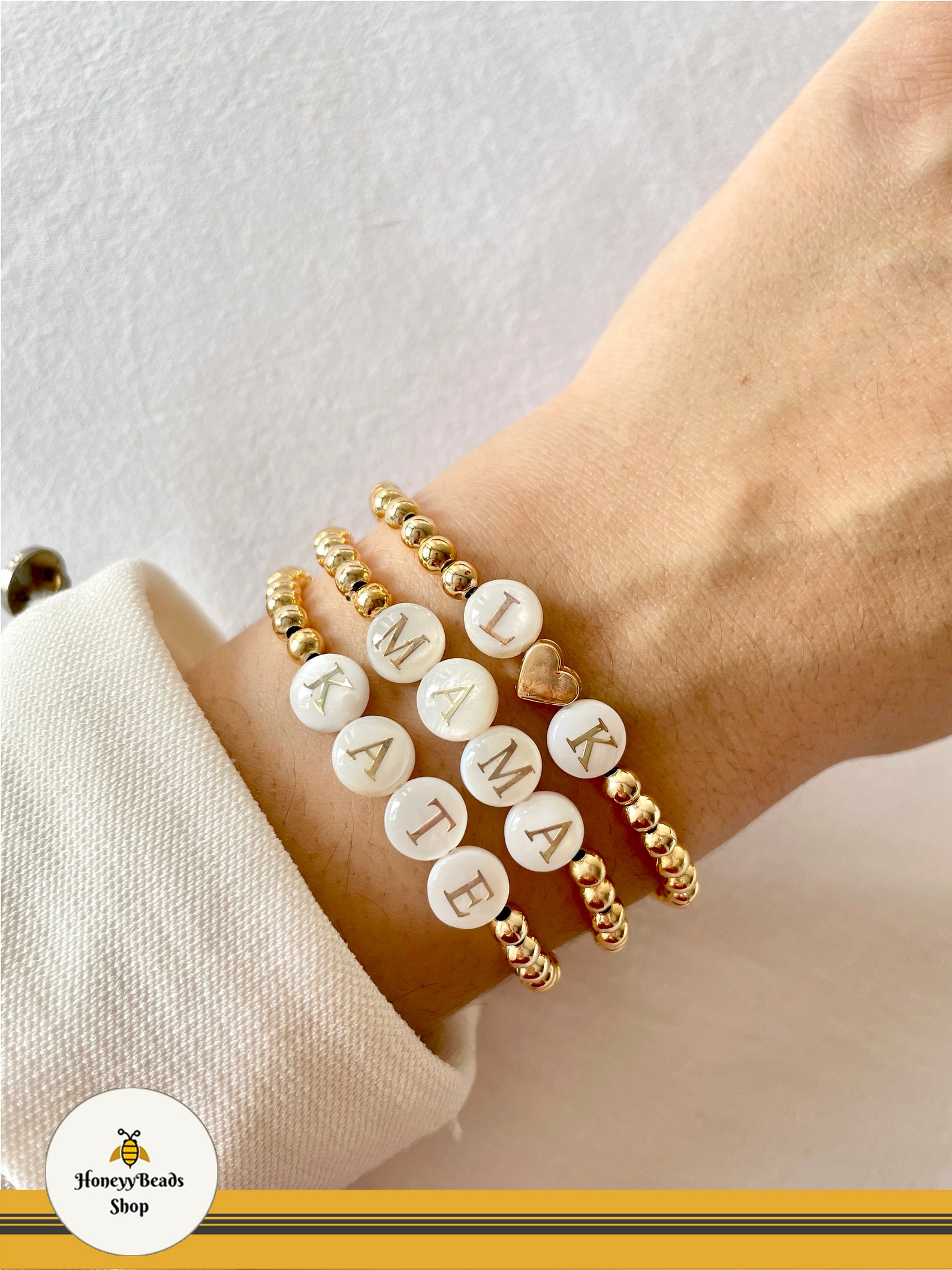 Personalized Beaded Bracelet/mama Bracelet Stack/unique Mother of Pearl ...