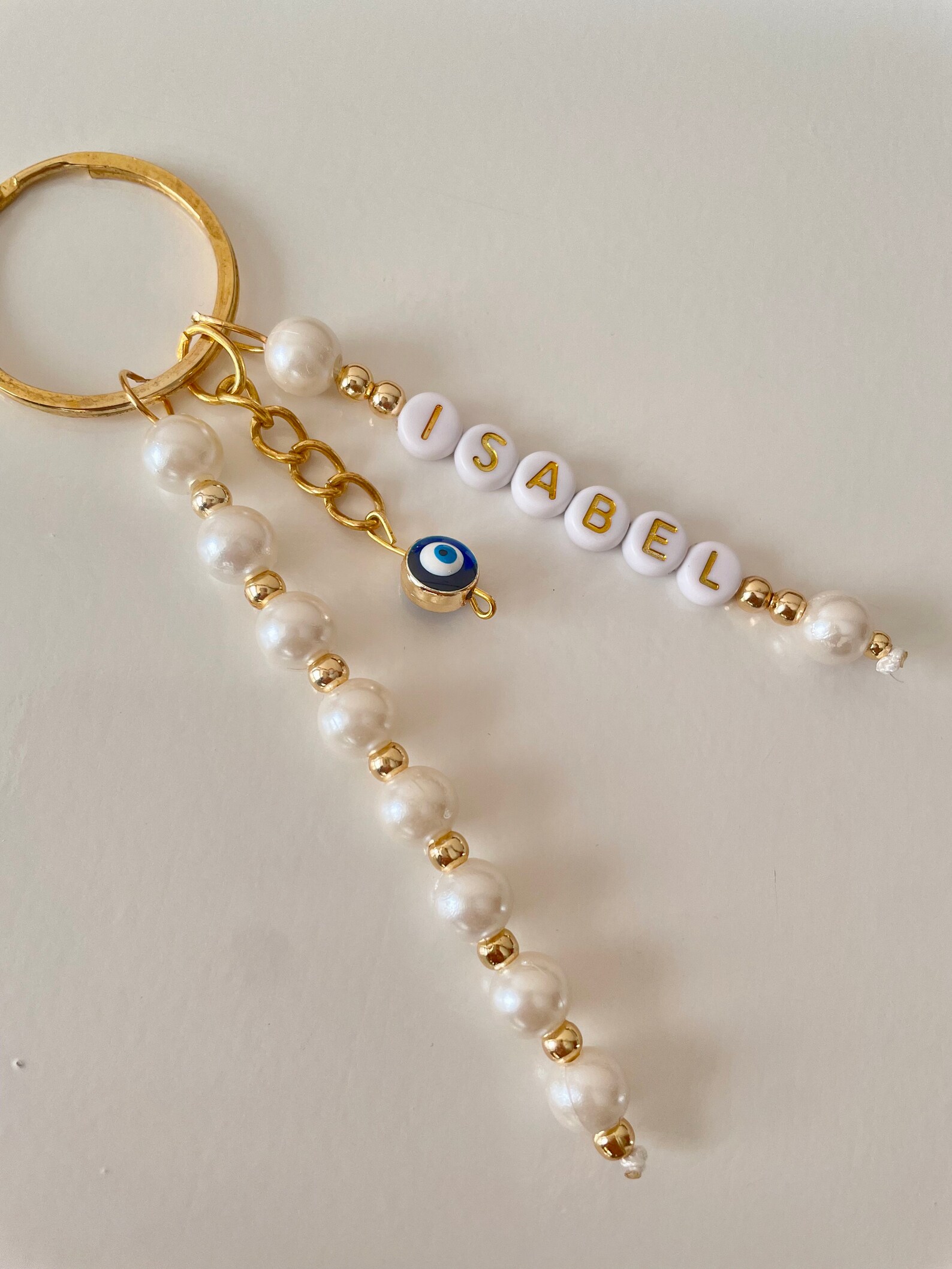 Personalized Pearl Keychains With Evil Eye/custom Beaded Keyring/ Pearl ...