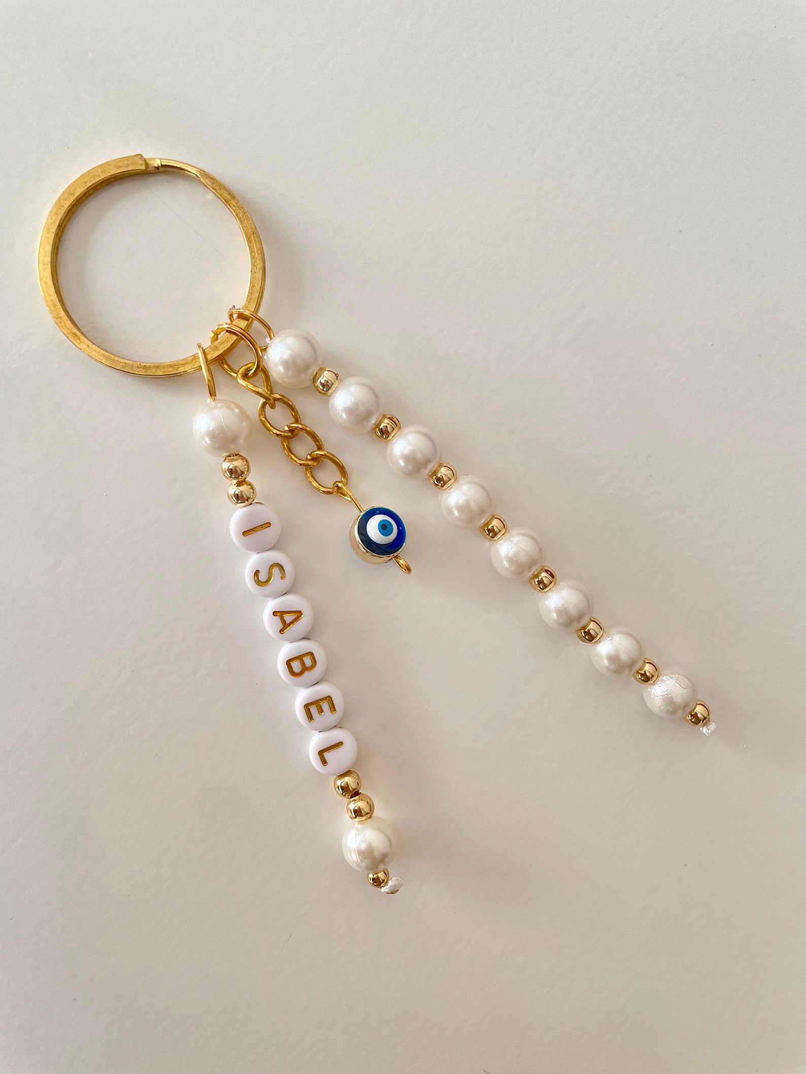 Personalized Pearl Keychains With Evil Eye/custom Beaded Keyring/ Pearl ...