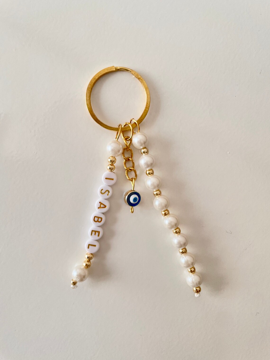 Personalized Pearl Keychains With Evil Eye/custom Beaded Keyring/ Pearl ...