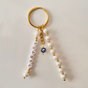 Personalized Pearl Keychains With Evil Eye/custom Beaded Keyring/ Pearl ...