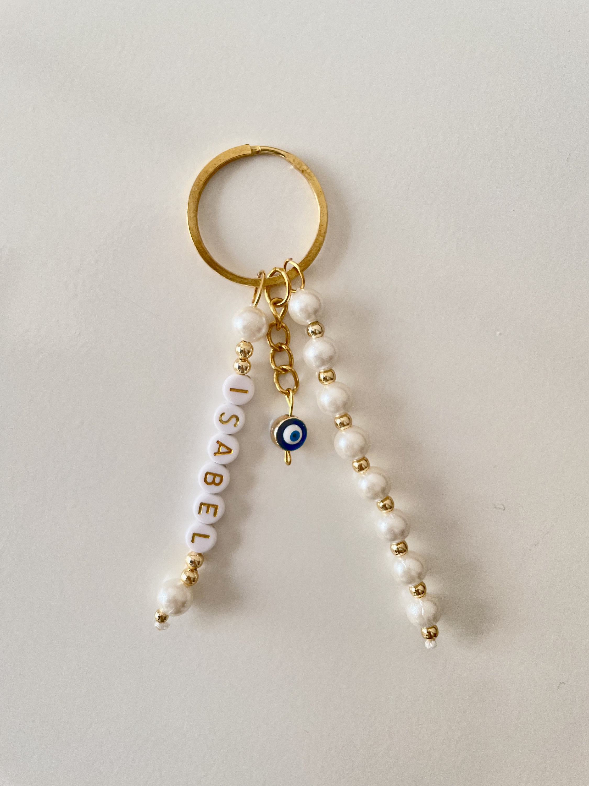 Personalized Pearl Keychains With Evil Eye/custom Beaded Keyring/ Pearl ...