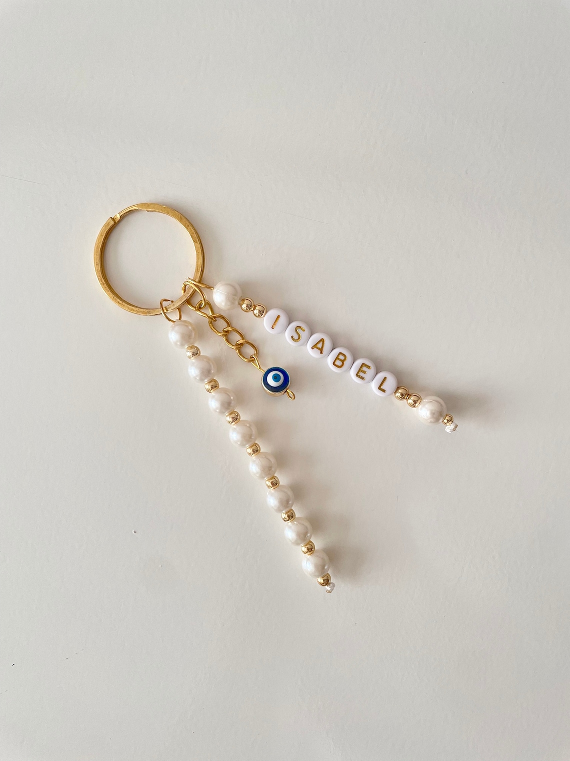 Personalized Pearl Keychains With Evil Eye/custom Beaded Keyring/ Pearl ...