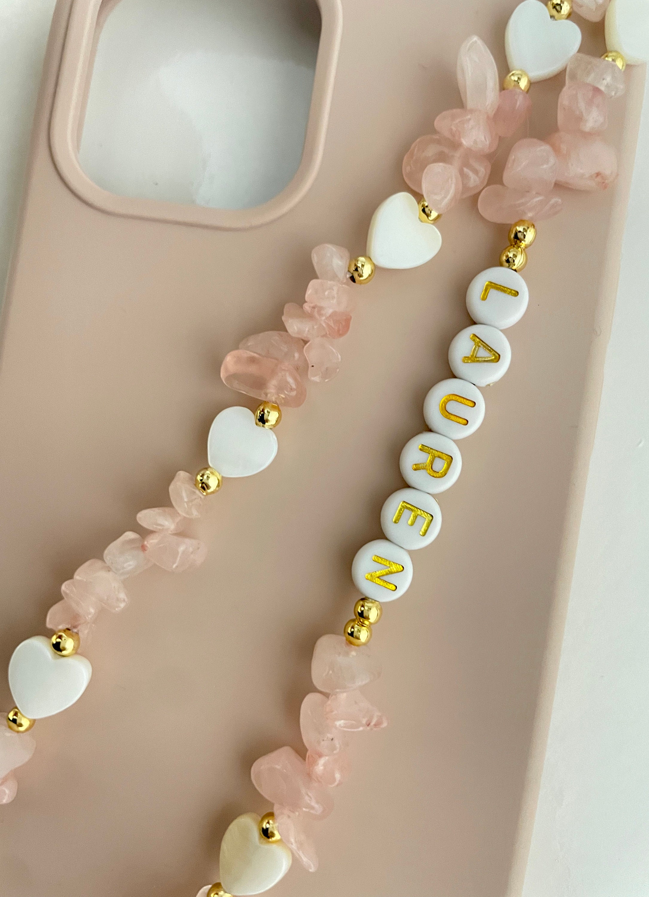 Rose Quartz Phone Strap/ Beaded Phone Charm/ Gemstone Phone Lanyard ...