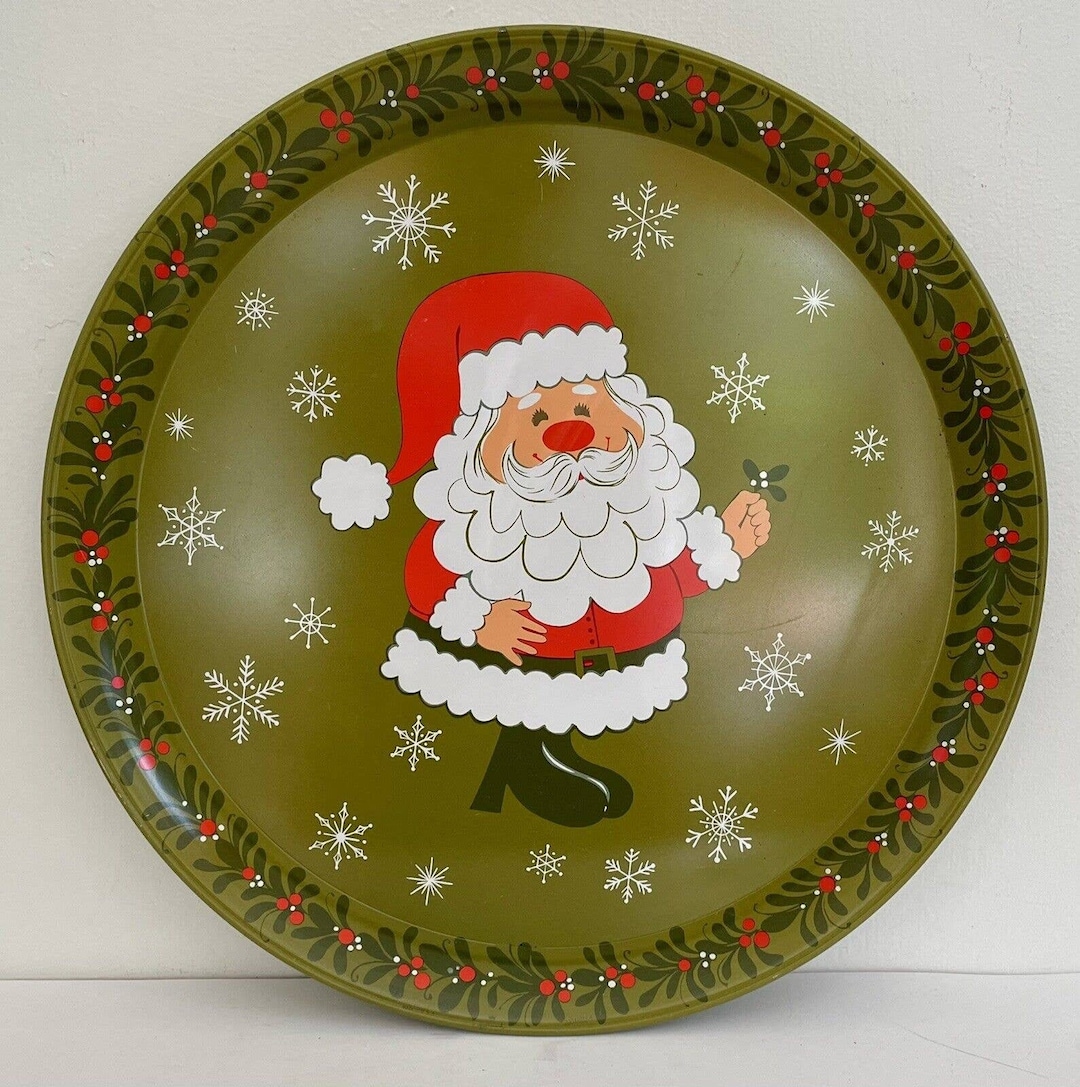 Christmas Metal Serving Tray Vintage Santa 14 Round - Etsy