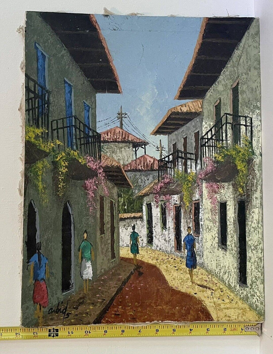Vintage Oil Painting Women in Town Alley Signed Arbid S - Etsy