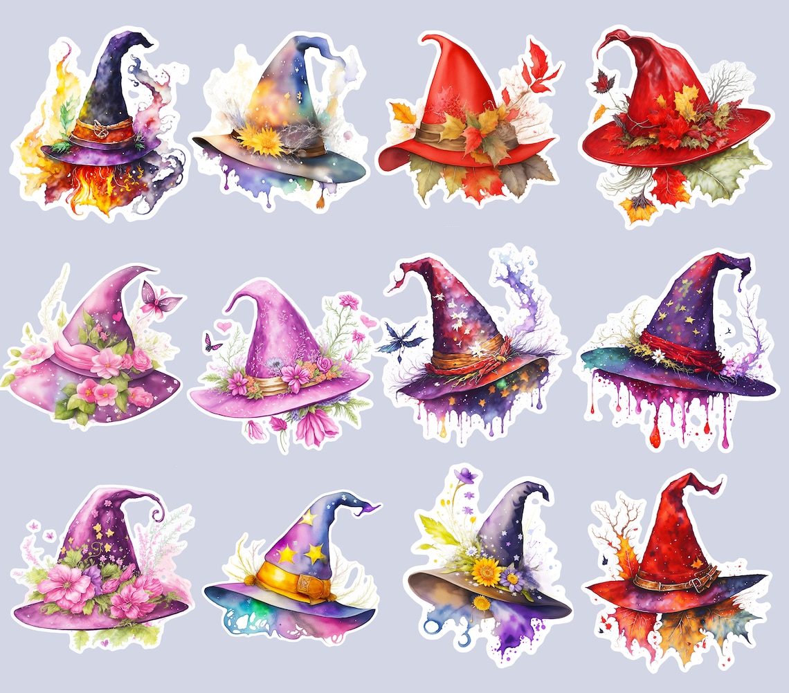 Fantasy Witch Hat Clip Art Bundle - Watercolor Hats - Scrapbooking ...