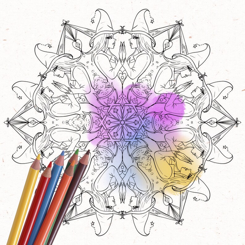 Printable Magical Witch Mandala - Mystical Coloring Page - All Ages ...