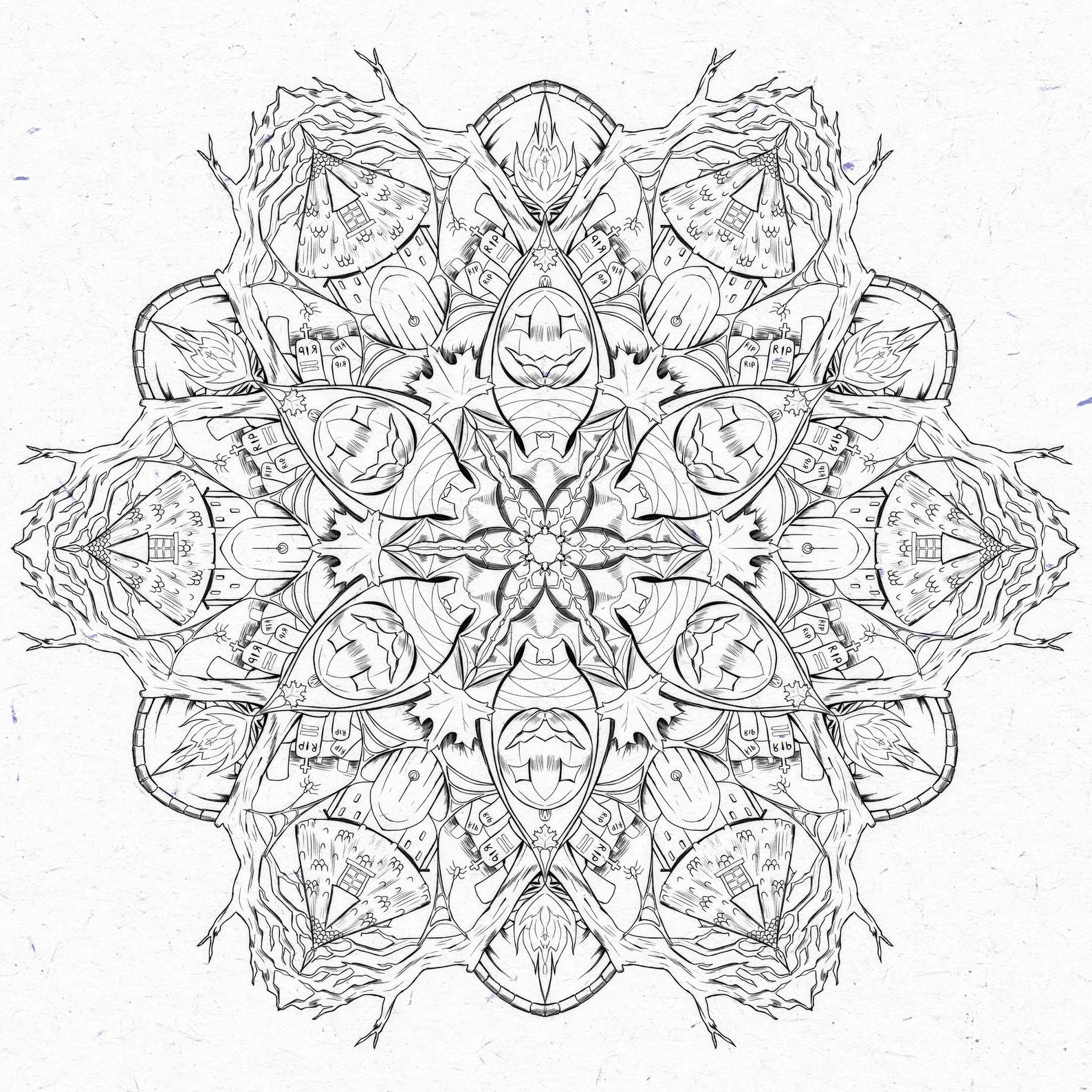 Printable Spooky Halloween Mandala - Holliday Coloring Page - All Ages ...