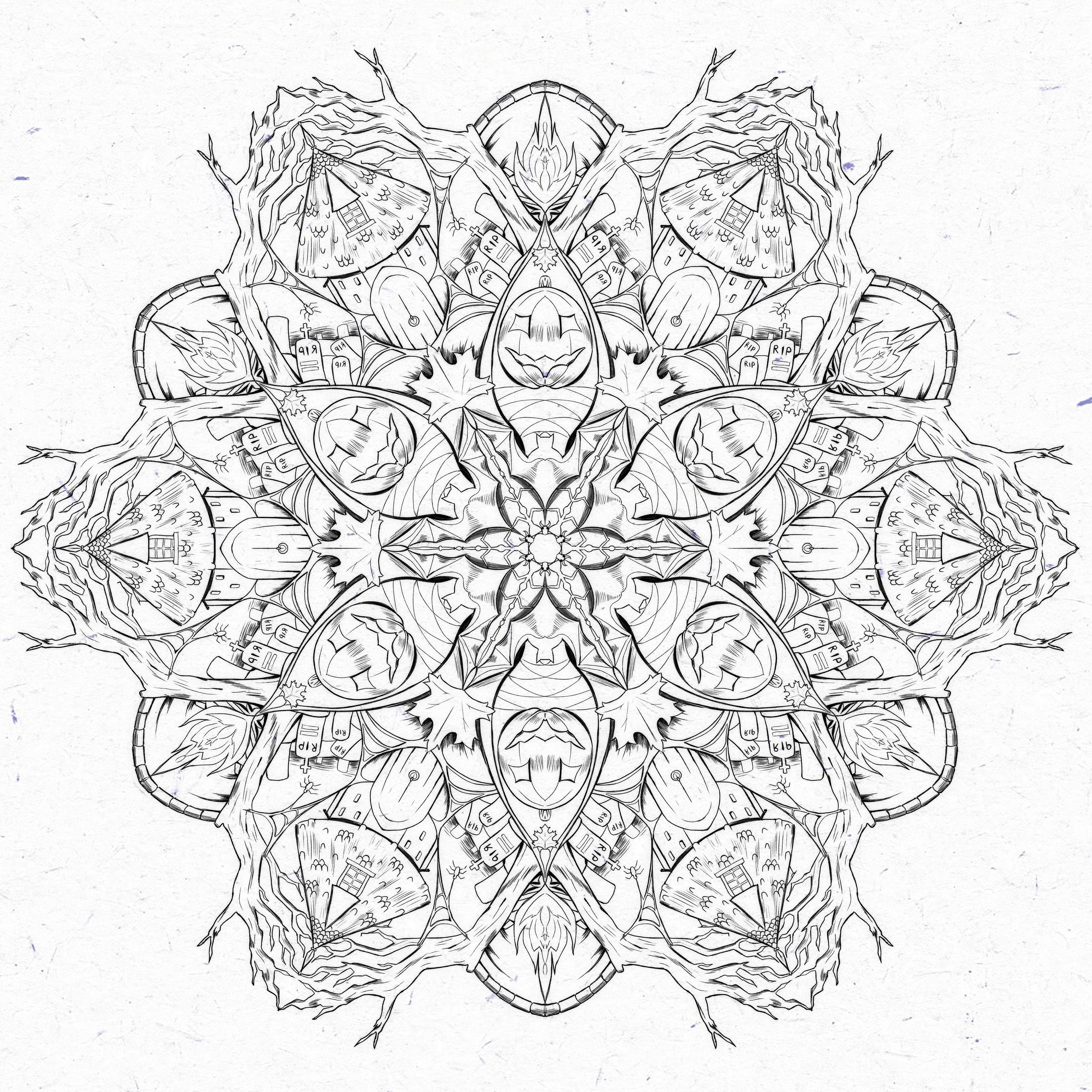Printable Spooky Halloween Mandala - Holliday Coloring Page - All Ages ...