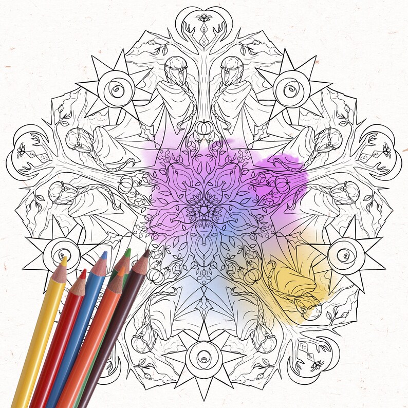 Printable Earth Witch Mandala - Mystical Coloring Page - All Ages ...