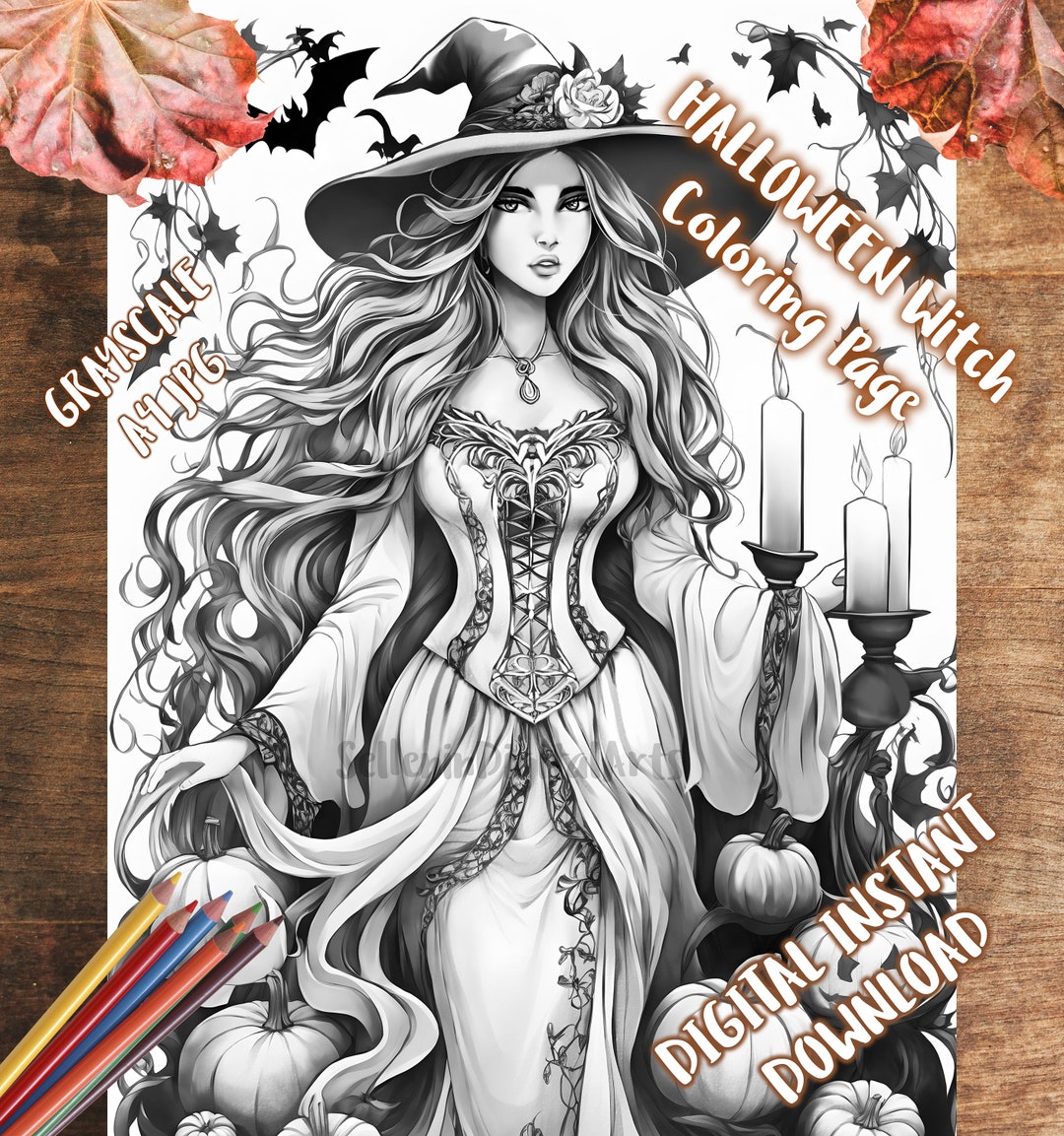 Halloween Witch Goddess Coloring Page Instant Download Magical Fantasy ...
