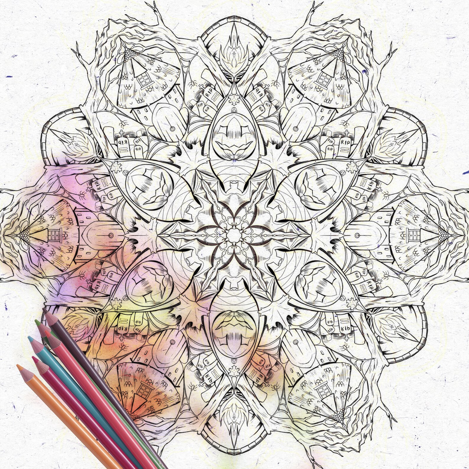 Printable Spooky Halloween Mandala - Holliday Coloring Page - All Ages ...