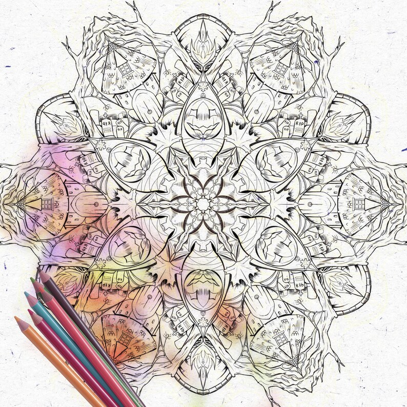 Printable Spooky Halloween Mandala - Holliday Coloring Page - All Ages ...