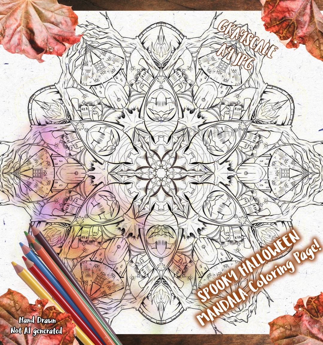 Printable Spooky Halloween Mandala - Holliday Coloring Page - All Ages ...