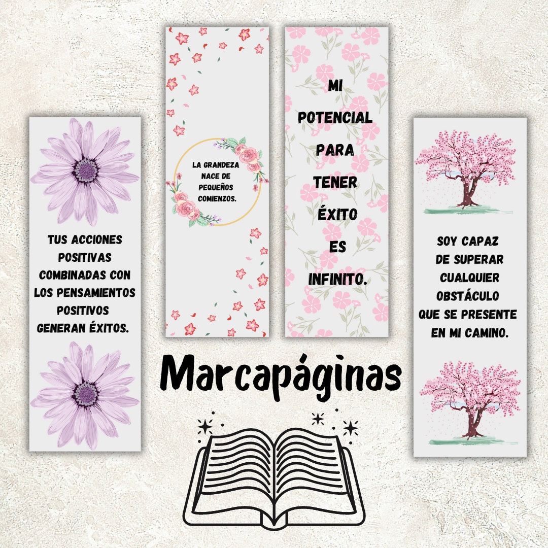 Marcapáginas con frases motivadoras en español, 4 Marcadores para ...