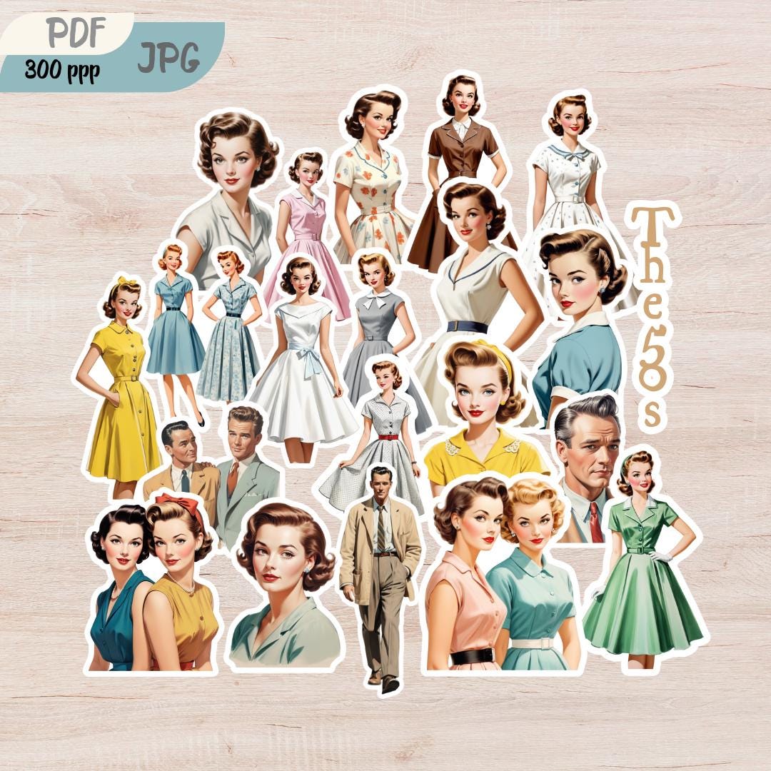 Cut-out Stickers, 50s Women, Scrapbook, Junk Journal, Notebook, Laptop ...