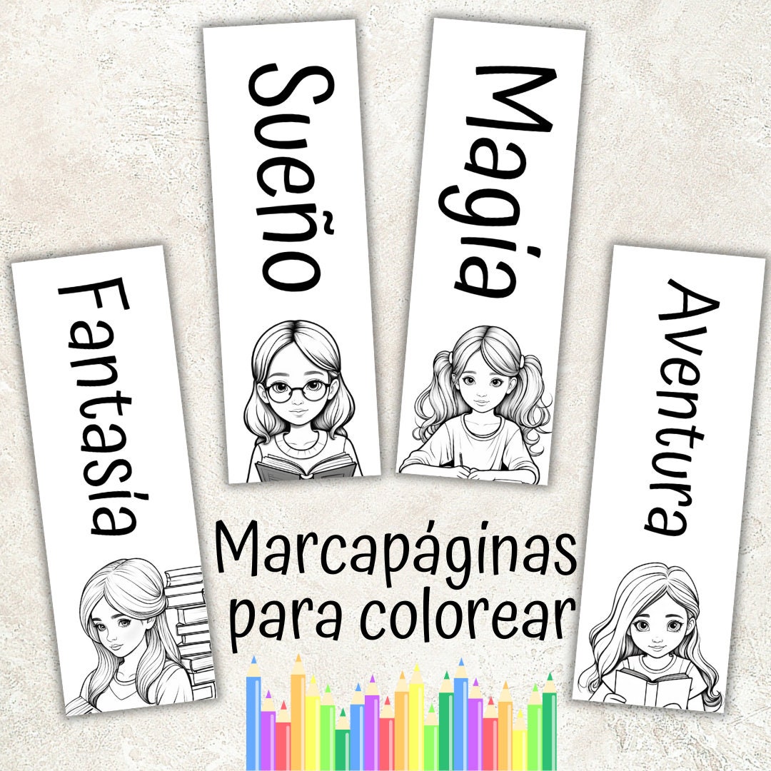 Coloring Bookmarks, Spanish Bookmarks, 4 Coloring Designs, Downloadable ...