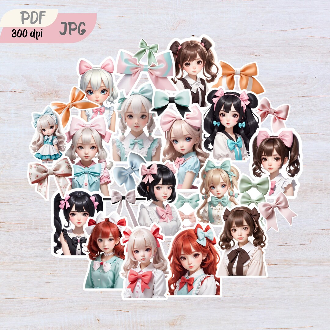 Girly Bow Stickers, Printable Flirty Stickers, for Scrapbooking, Junk ...