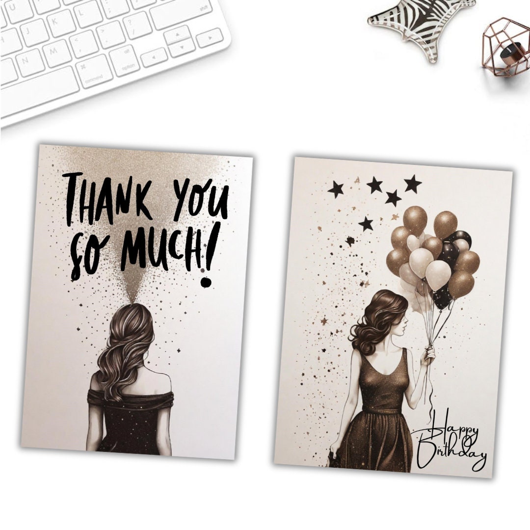 Printable Card Pack, 2 Printable Cards, Birthday Card, Thank You Card ...
