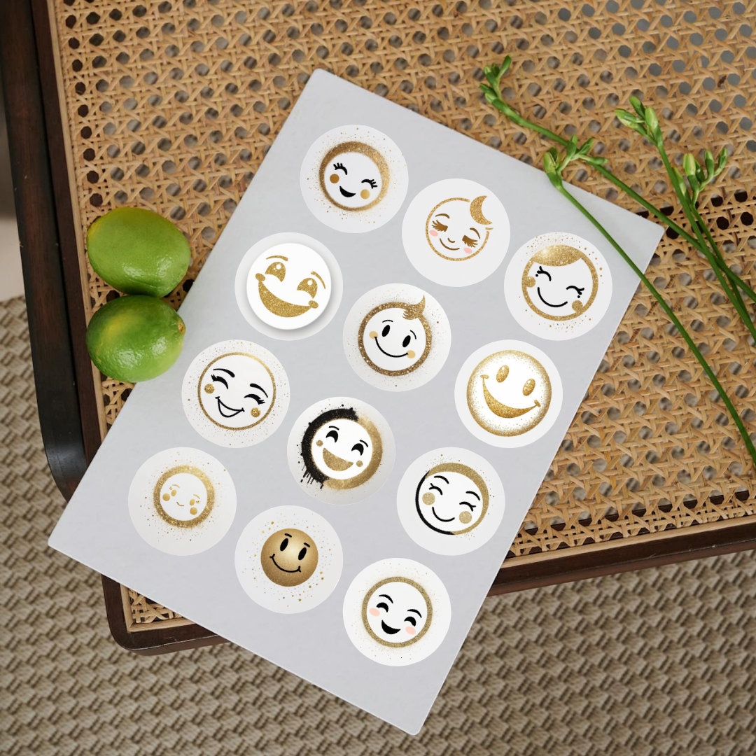 Emoji Smiley Stickers, Adhesive Labels, Printable Stickers, Digital ...