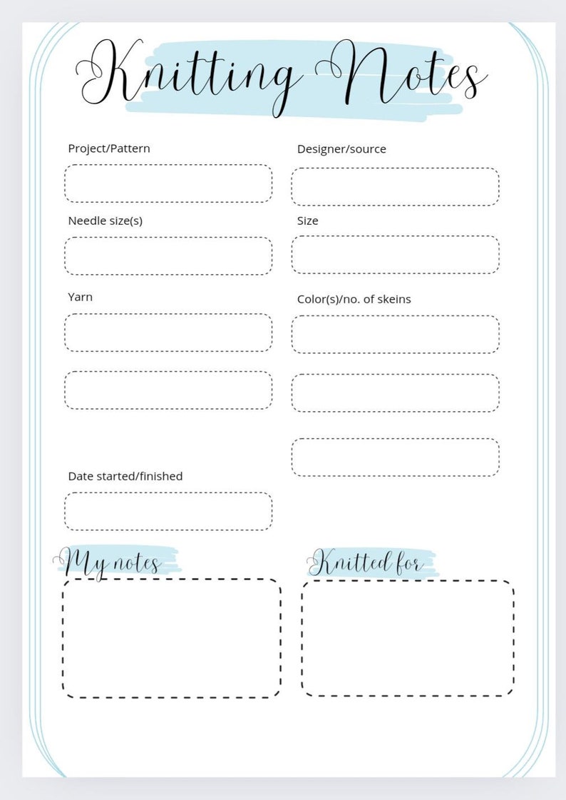Printable Knitting Notes PDF, Knitting Journal Planner, Knitting ...