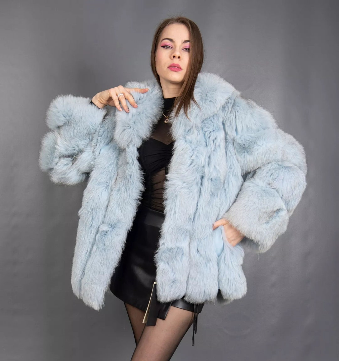 3910 NEW Gorgeous Real Blue Fox Coat Luxury Fur Jacket Beautiful Look ...