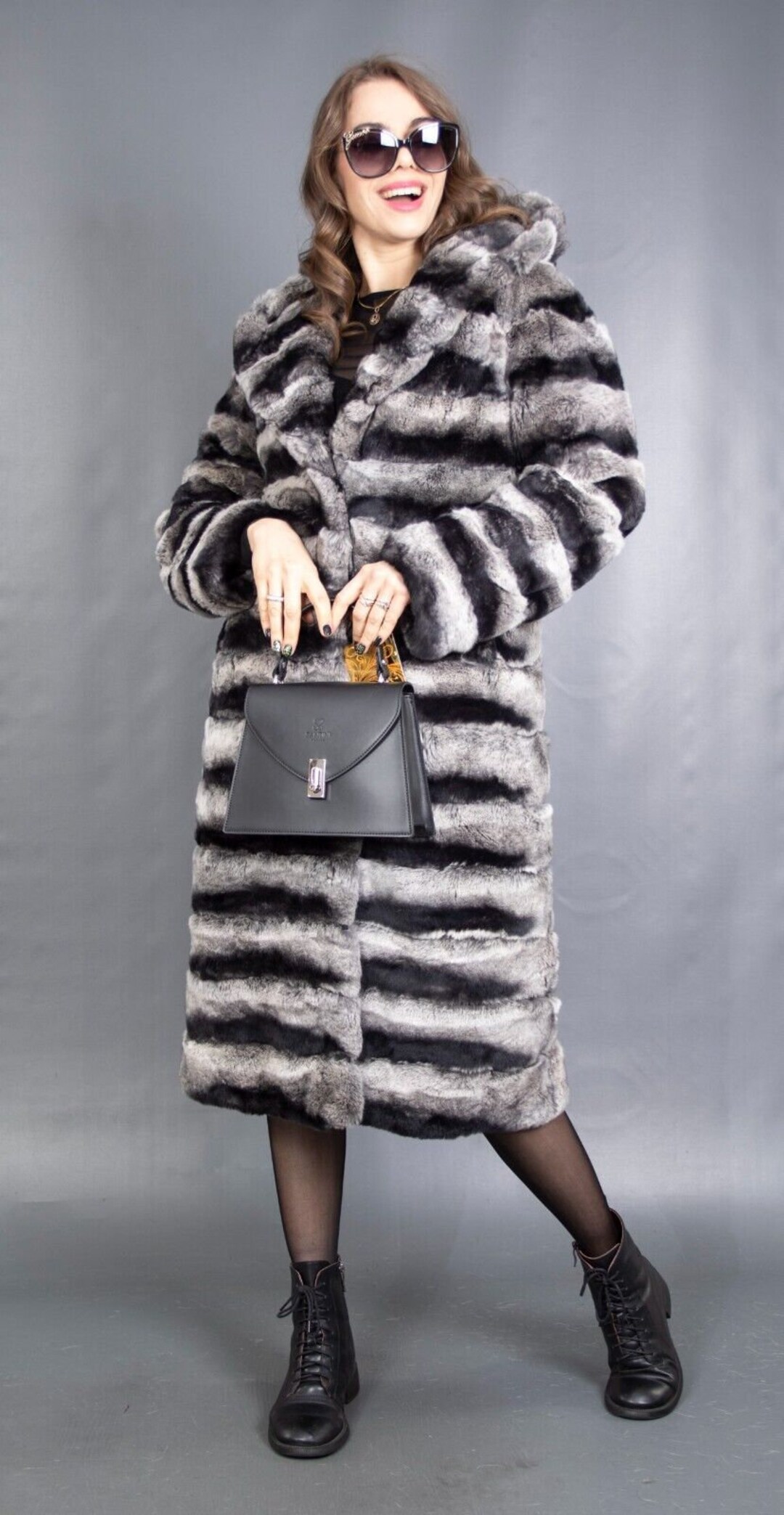 12545 NEW Superior Rex Chinchilla Fur Coat Jacket Hood Beautiful Look ...
