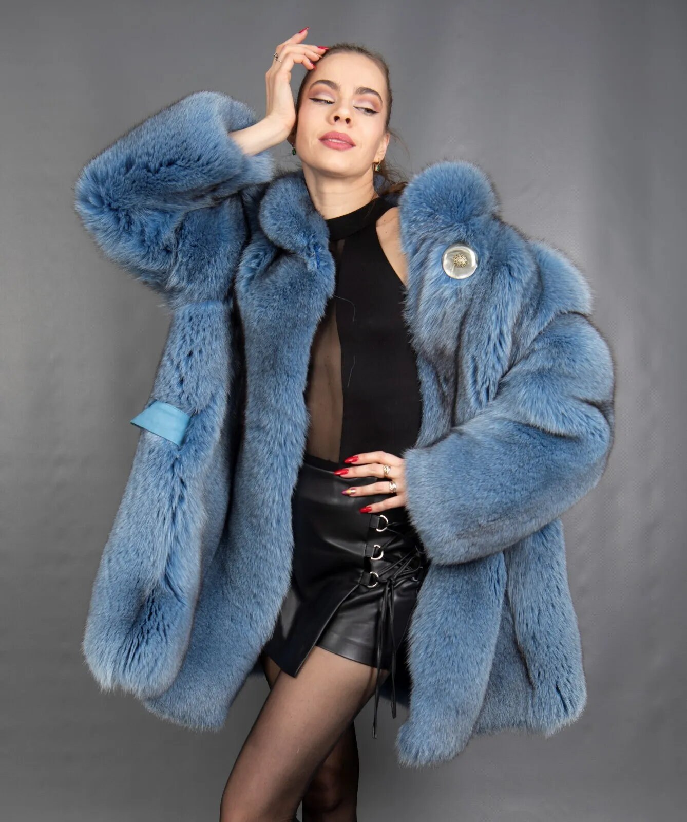 3156 NEW Gorgeous Real Blue Fox Coat Luxury Fur Jacket Beautiful Look ...