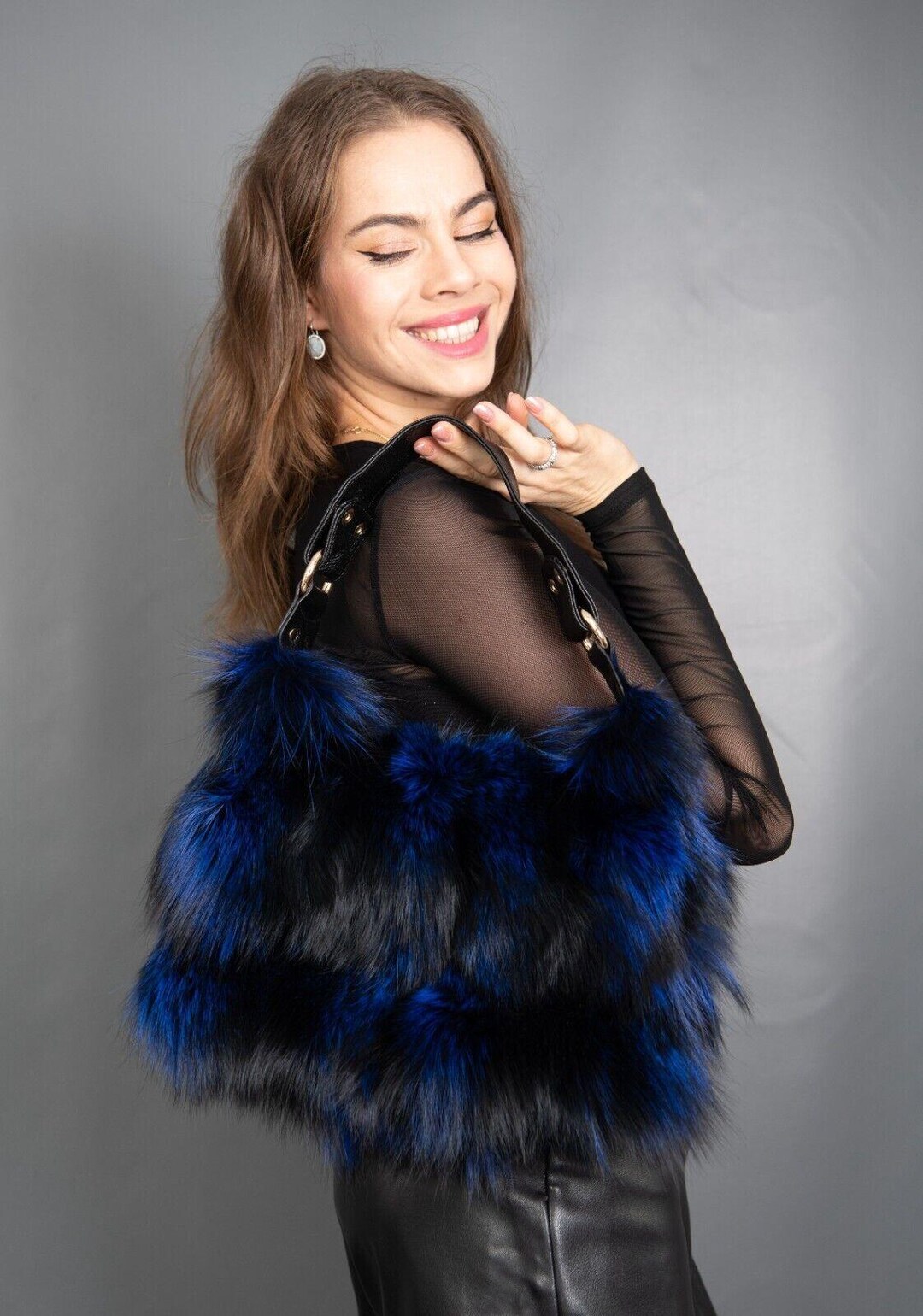 1016 New Wonderful Real Silver Fox Handbag Purse Luxury Fur Beautiful ...