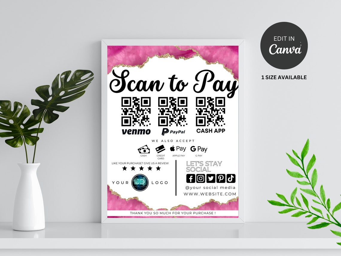 EDITABLE QR Code Sign Template Scan to Pay Sign Printable - Etsy