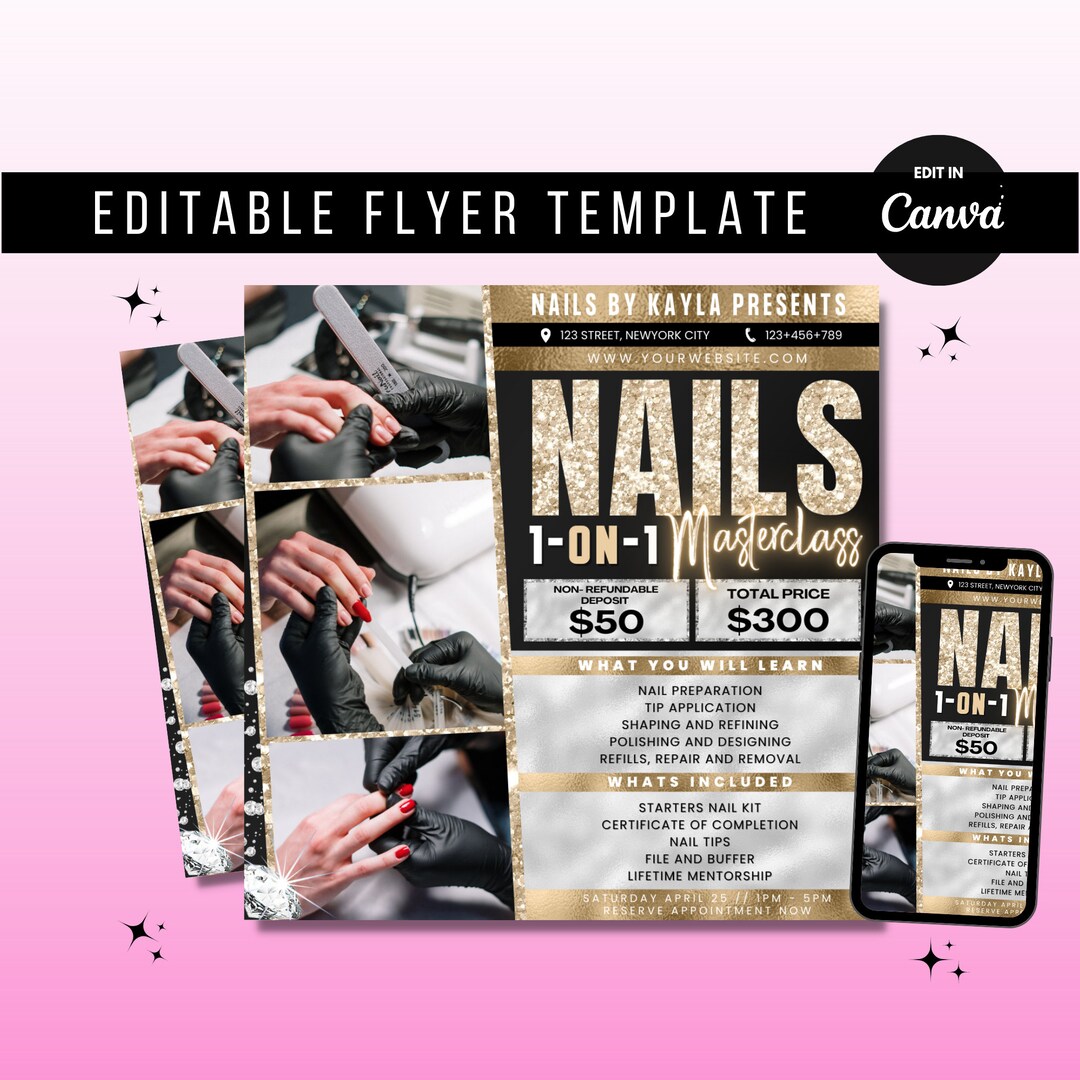 DIY Nail Class Flyer, Nail Training Flyer, Premade Esthetician Flyer ...