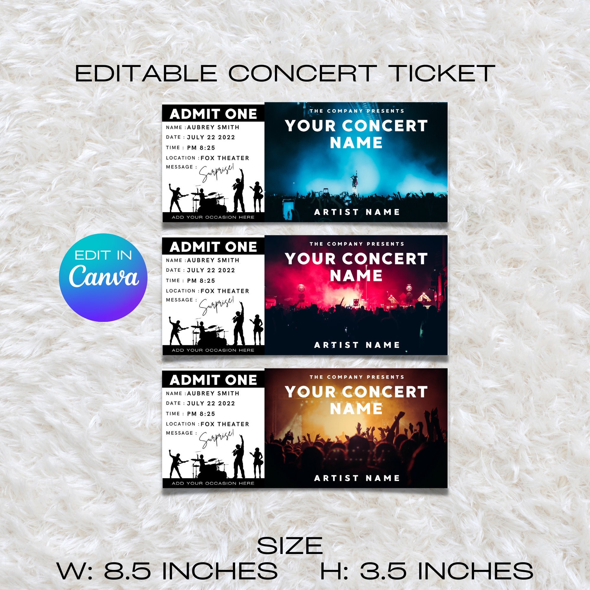 EDITABLE Concert Ticket Template Personalized Event Ticket - Etsy