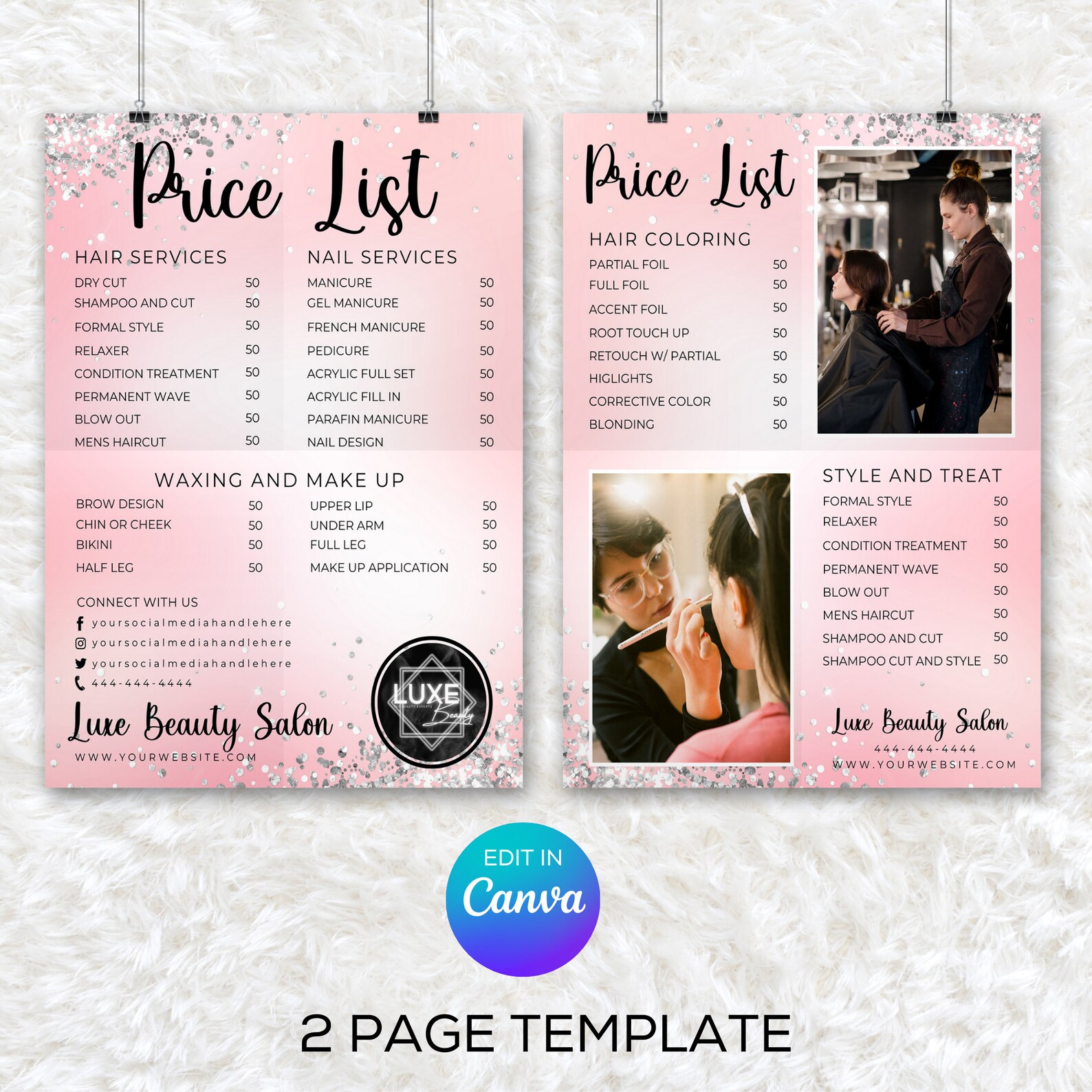 Editable PINK Price List Template Printable Price Guide - Etsy