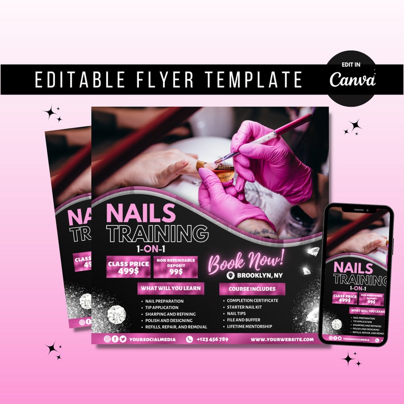 Editable Nail Class Flyer Template Canva DIY Nail Tech Workshop Social ...
