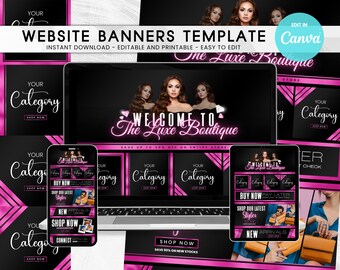3 DIY Pink Black Fashion Boutique Website Banners Canva - Etsy