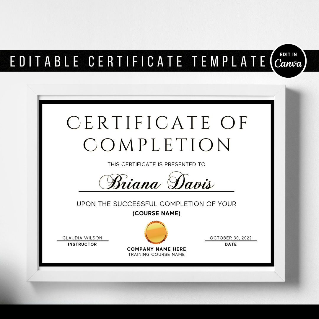 DIY Certificate of Completion Template, Minimalistic Course Certificate ...