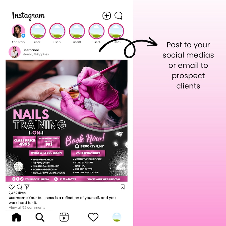 Editable Nail Class Flyer Template Canva DIY Nail Tech Workshop Social ...