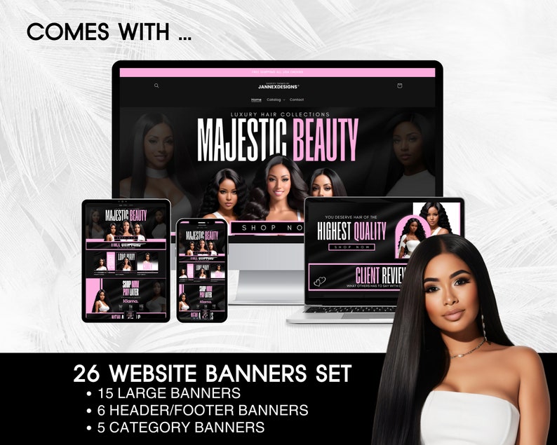 DIY Pink Hair Website Banner Kit Canva Templates Shopify Boutique ...