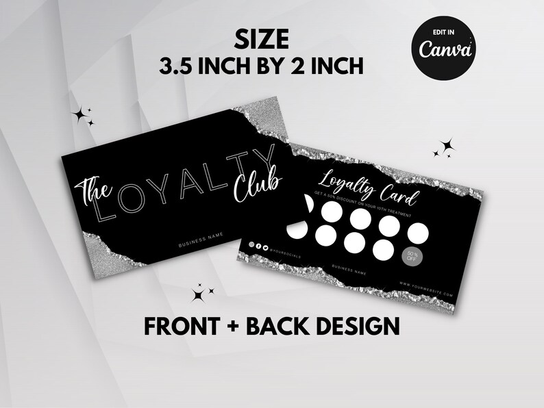 EDITABLE SILVER Loyalty Card Template Business Card Design - Etsy