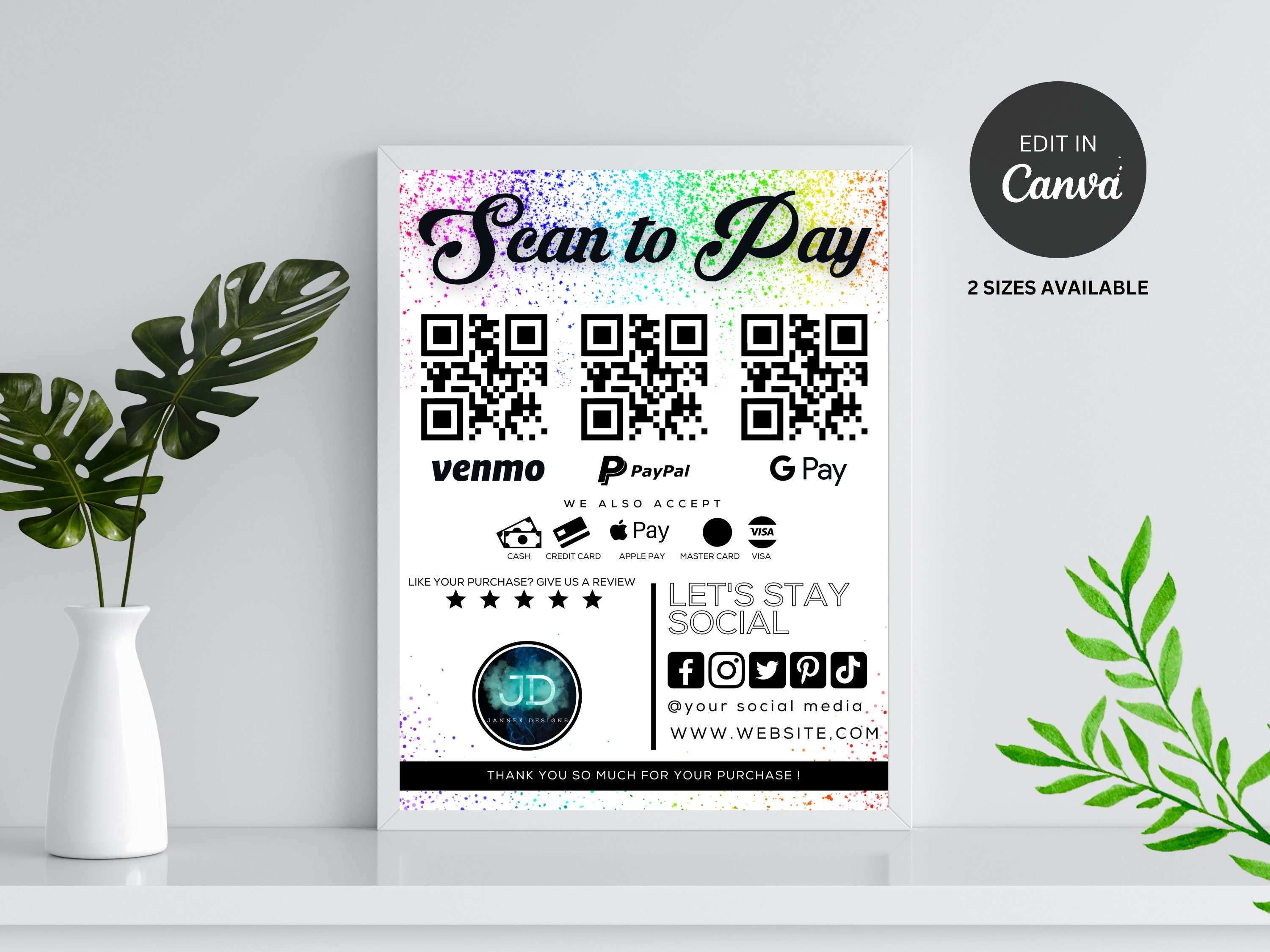 EDITABLE QR Code Sign Template Scan to Pay Sign Printable - Etsy