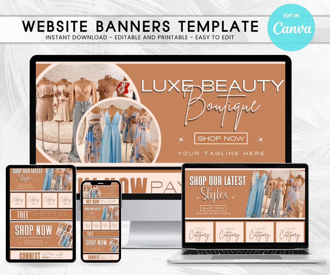 Boho Website Banner Templates Canva Editable DIY Boutique Store ...